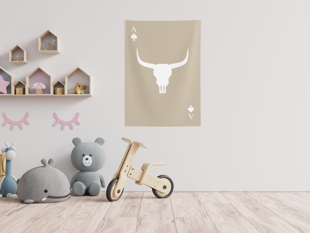 Bull Skull Tapestry , Ace of Spade Banner, Western Art Print ...