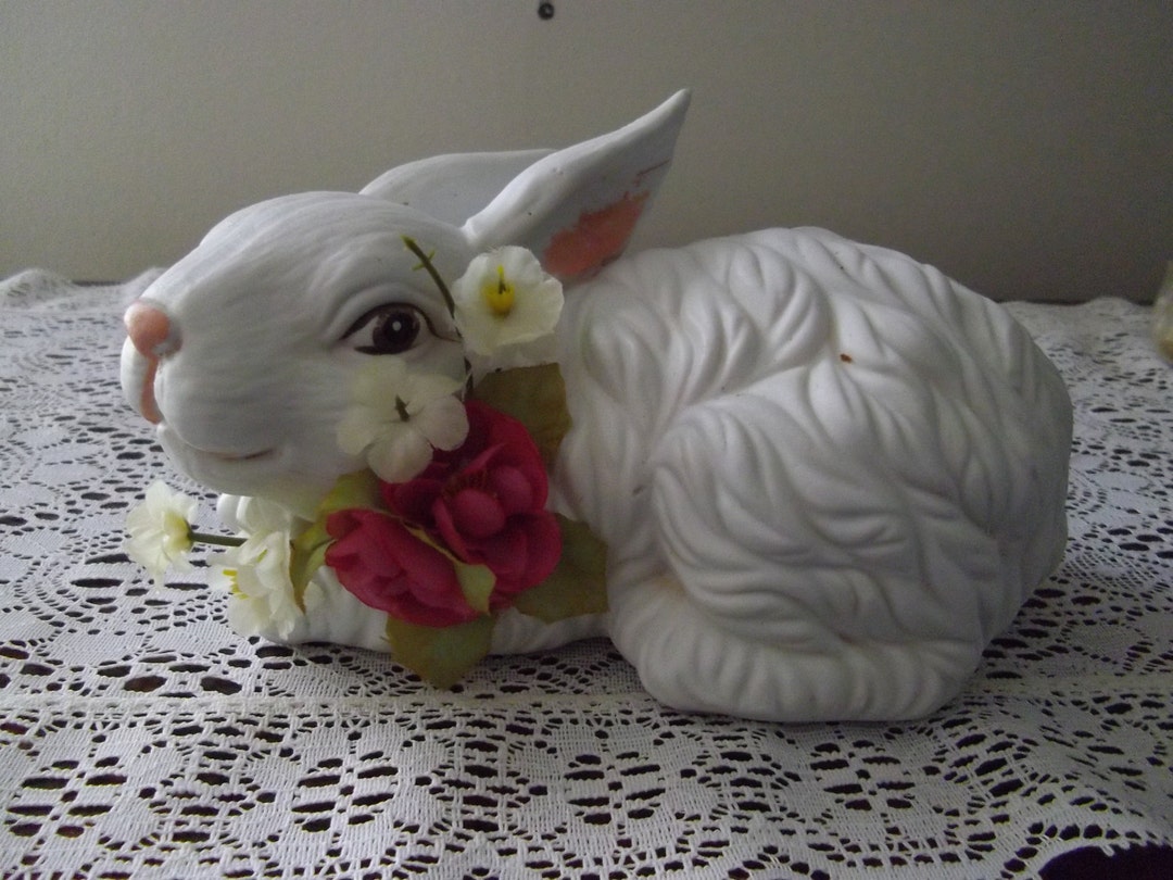 White Reclining Bunny Rabbit Pottery Figurine, Vintage 1990's - Etsy