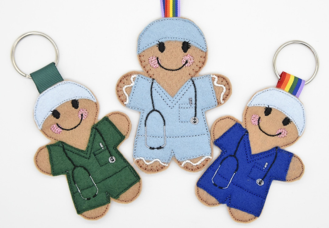 ANESTHETIST NHS NURSE Scrubs Gingerbread Man Handmade Key Ring Hanging ...