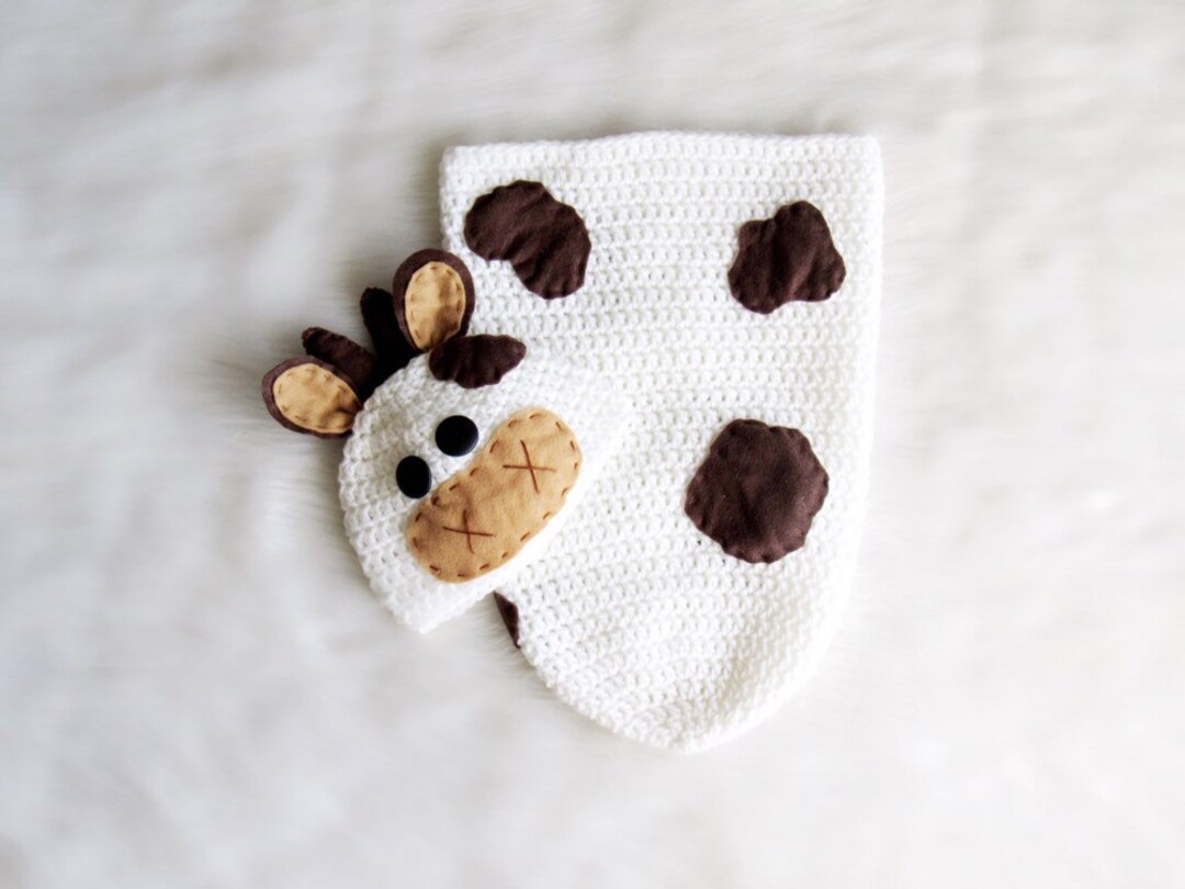 Baby Cow Crochet Cocoon Moo Outfit Calf Photo Prop White Black 2 Piece ...