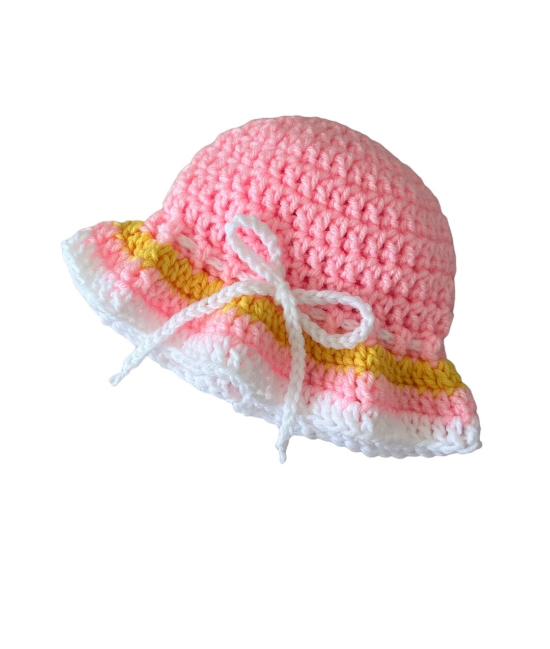 Baby Girl Summer Crochet Hat, Cottagecore Baby Hat , Pink and Yellow ...