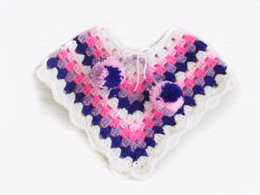 Crochet Baby V Poncho With Pom Poms , Pink and Purple Infant Poncho - Etsy