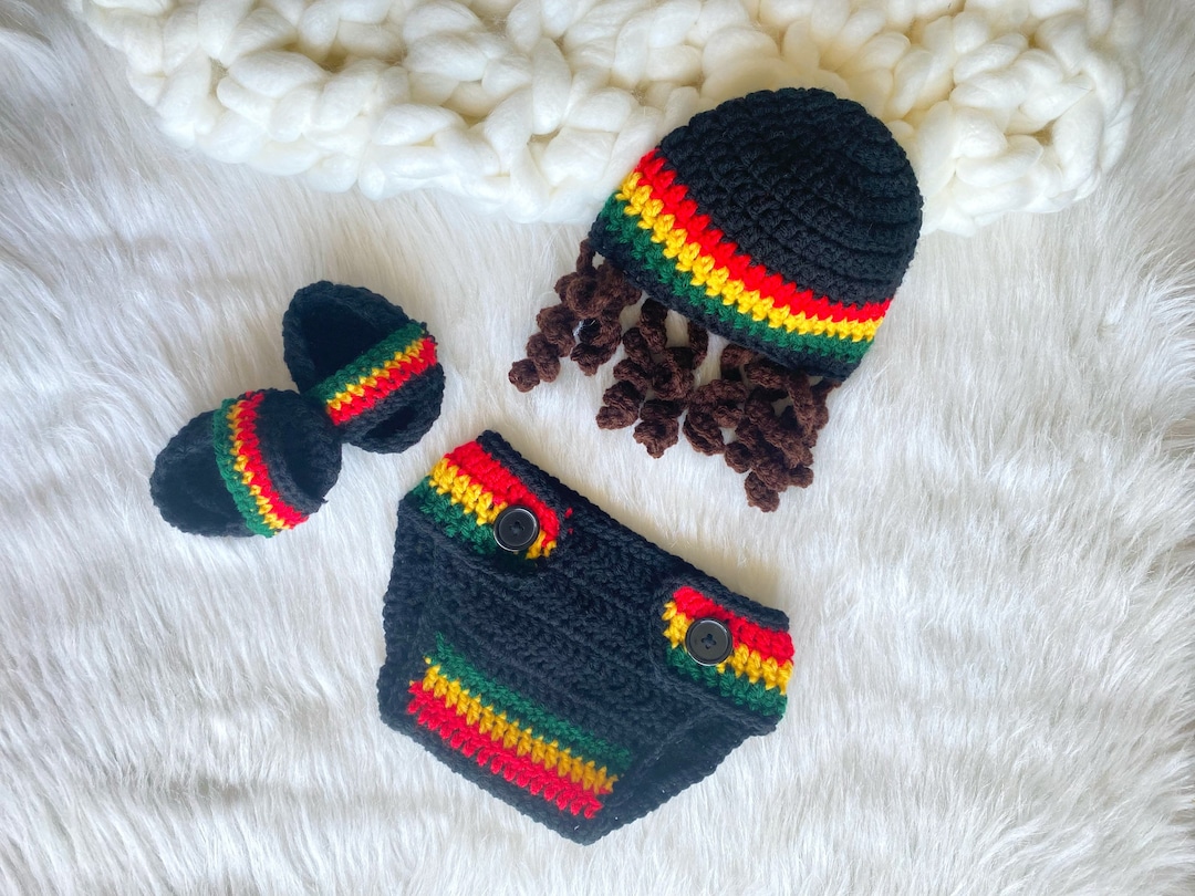 Baby Rasta Jamaican Colors Crochet Outfit , Newborn Photo Prop, Infant ...