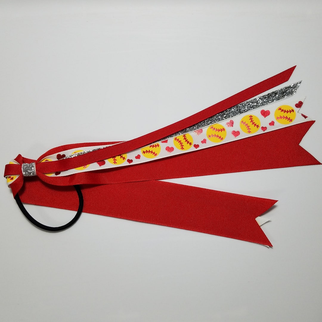 Softball Ponytail Streamer *you Choose Solid Ribbon Color- Glitter ...