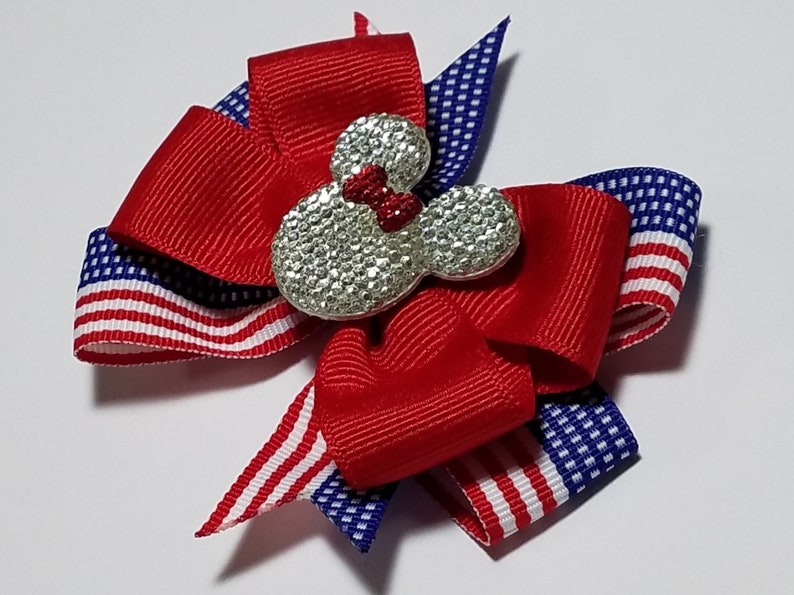 3.5" American Flag Hair Bow *you Choose Solid Bow Color* - Etsy
