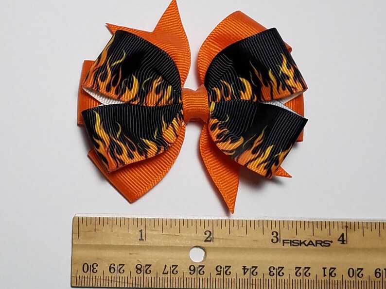3.5 Fire Flames Hair Bow you Choose Solid Bow Color - Etsy