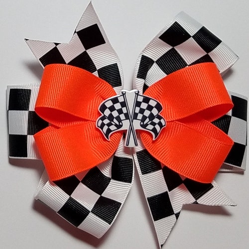 Racing Checker Flag Black and White Pigtail Hair Bow Set of - Etsy