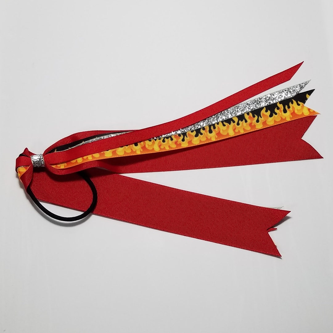 Fire Flames Ponytail Streamer *you Choose Solid Bow Color- Glitter ...