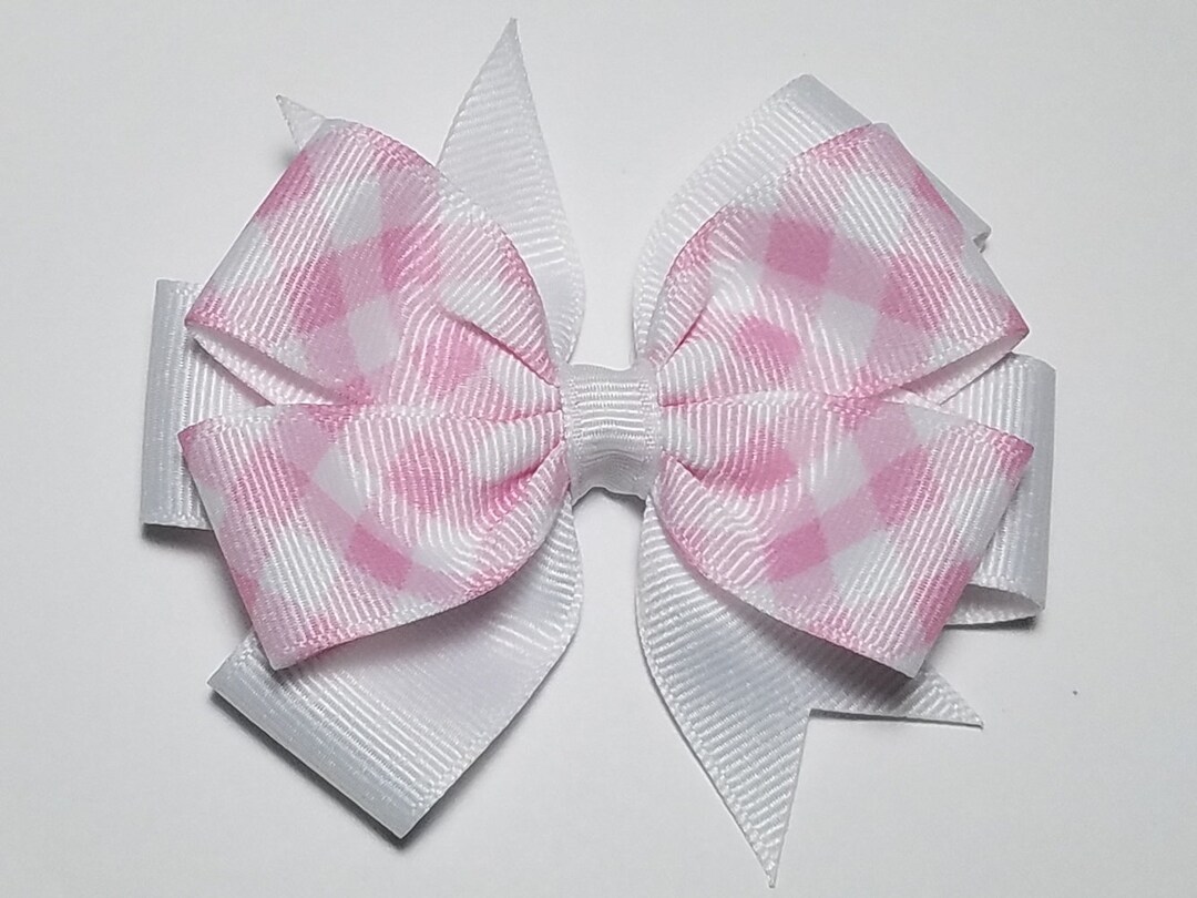 3.5" Pink Gingham Hair Bow *you Choose Solid Bow Color* - Etsy