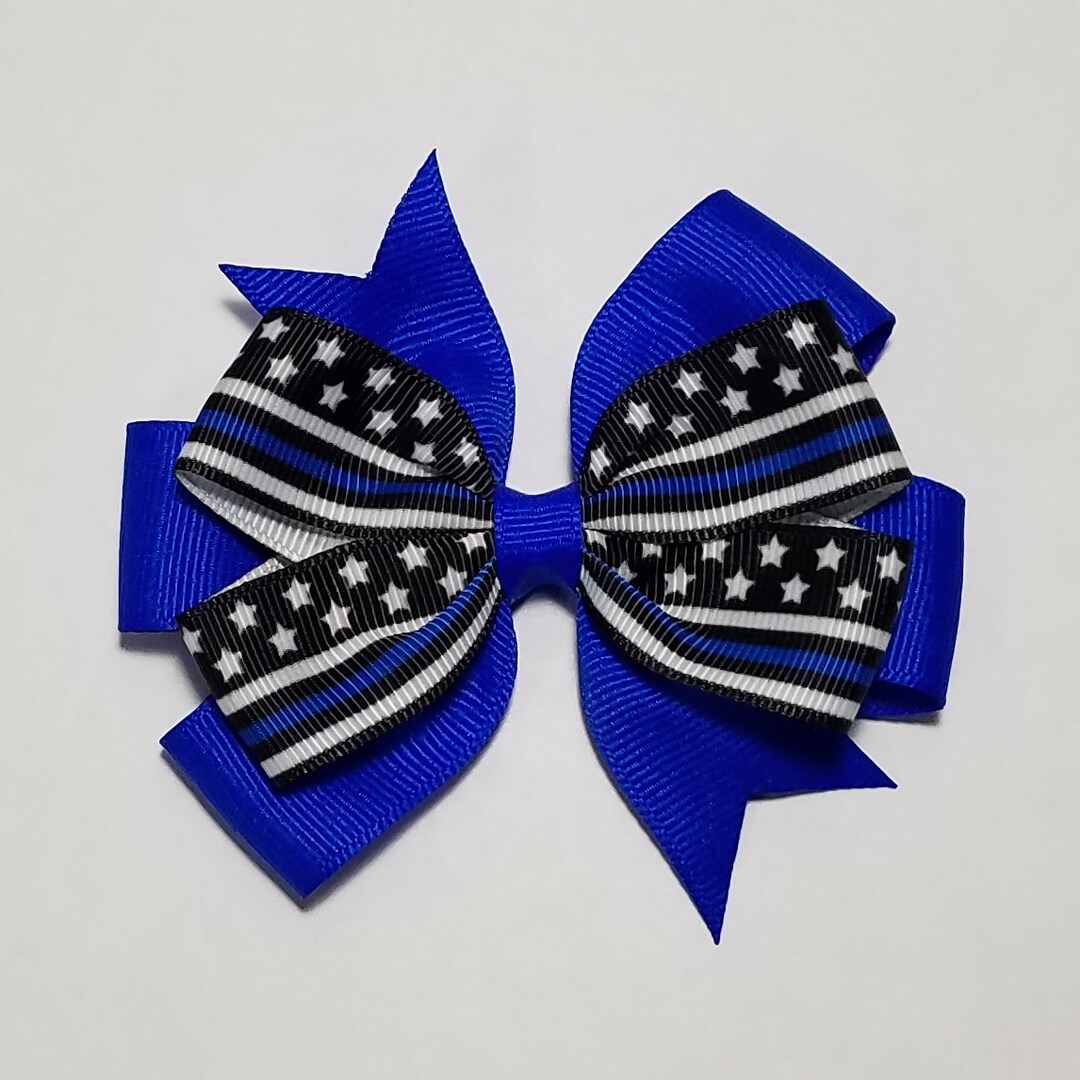 3.5" Blue Police Line Hair Bow *you Choose Solid Bow Color* - Etsy