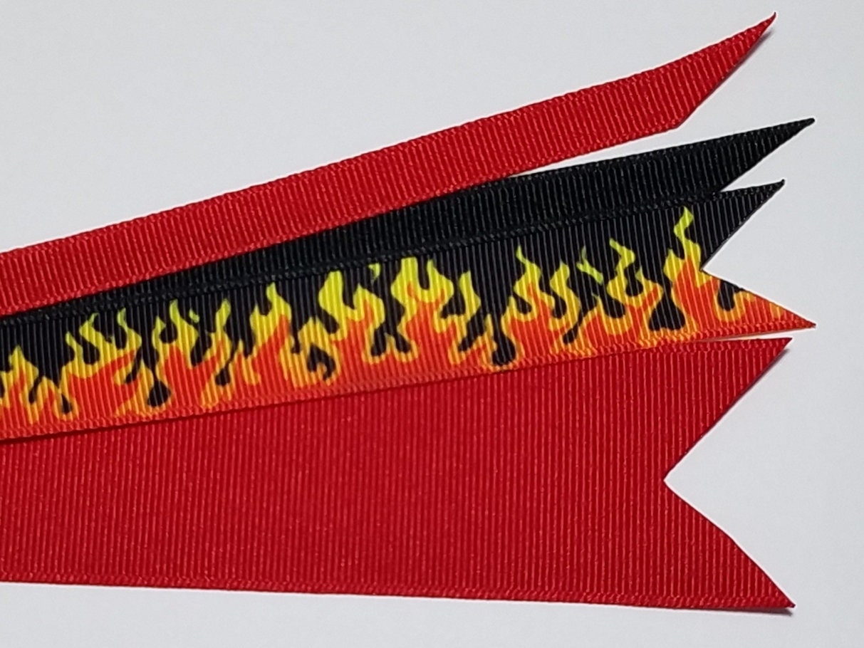 Fire Hair Bow 9 Flames Print Ribbon Fire Birthday | Etsy