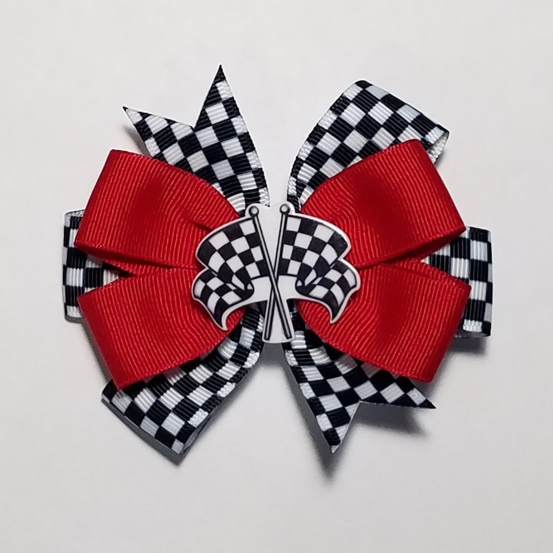 3.5" Racing Checkered Flag Hair Bow *you Choose Solid Bow Color* - Etsy
