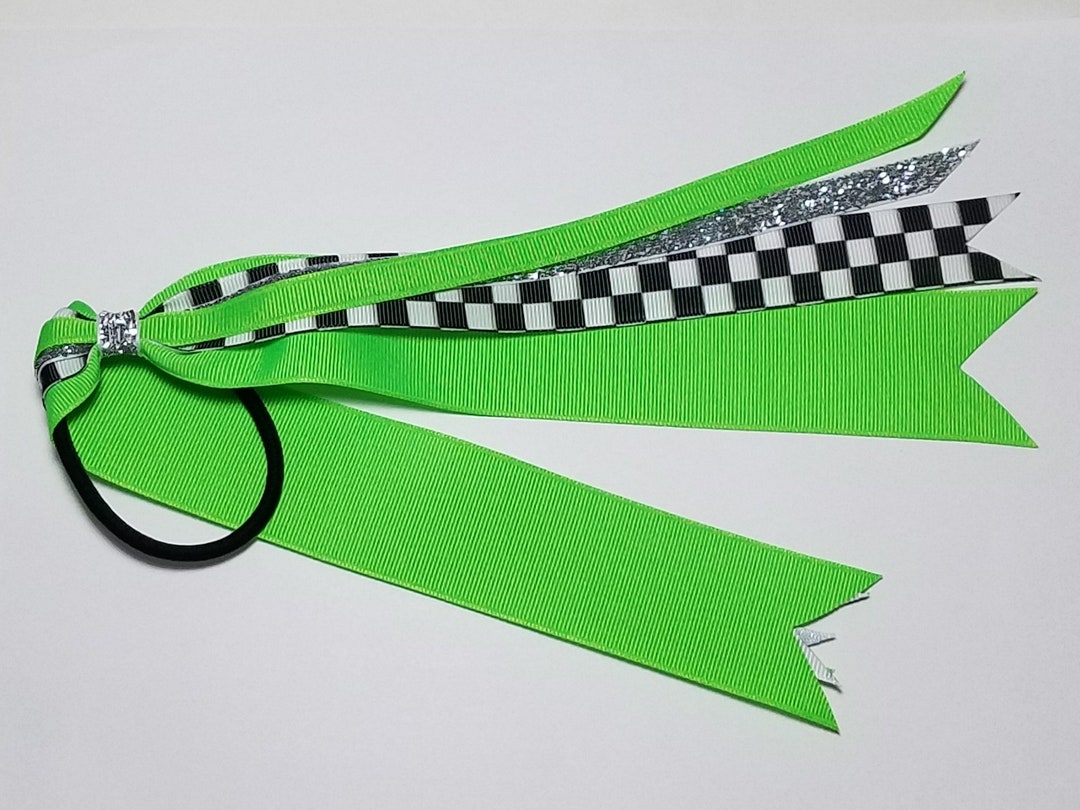 Checkered Flag Racing Ponytail Streamer *you Choose Solid Ribbon Color ...
