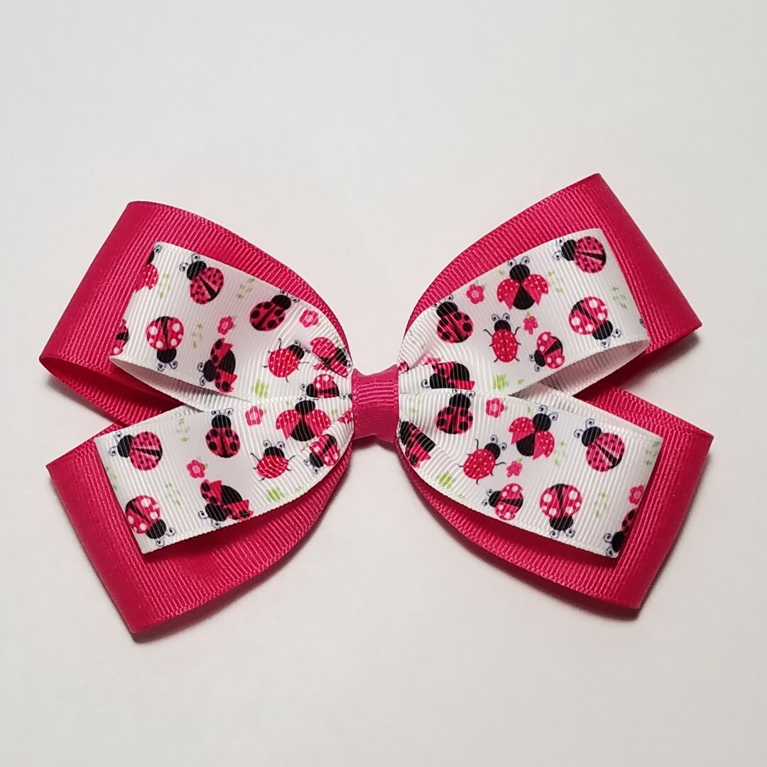 5" Pink Ladybug Hair Bow *you Choose Solid Bow Color* - Etsy