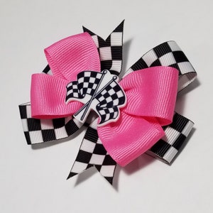 3.5" Checkered Flag Racing Hair Bow *you Choose Solid Bow Color* - Etsy