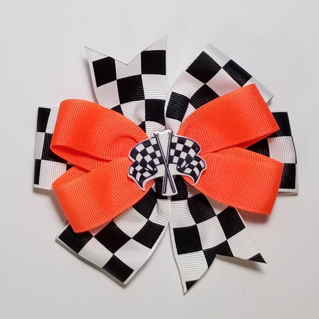 5" Checkered Flag Racing Hair Bow *you Choose Solid Bow Color* - Etsy