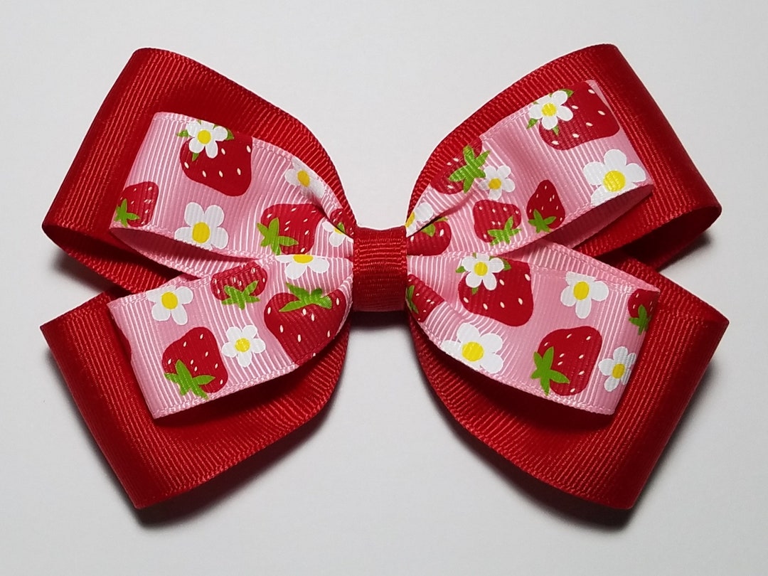 5 Strawberry Hair Bow you Choose Solid Bow Color - Etsy
