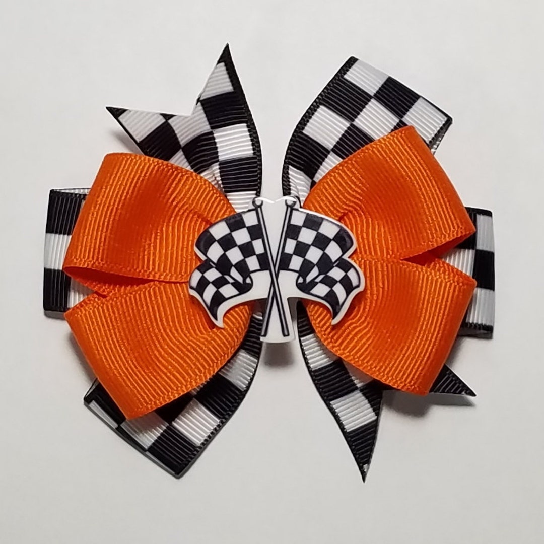 3.5" Checkered Flag Racing Hair Bow *you Choose Solid Bow Color* - Etsy