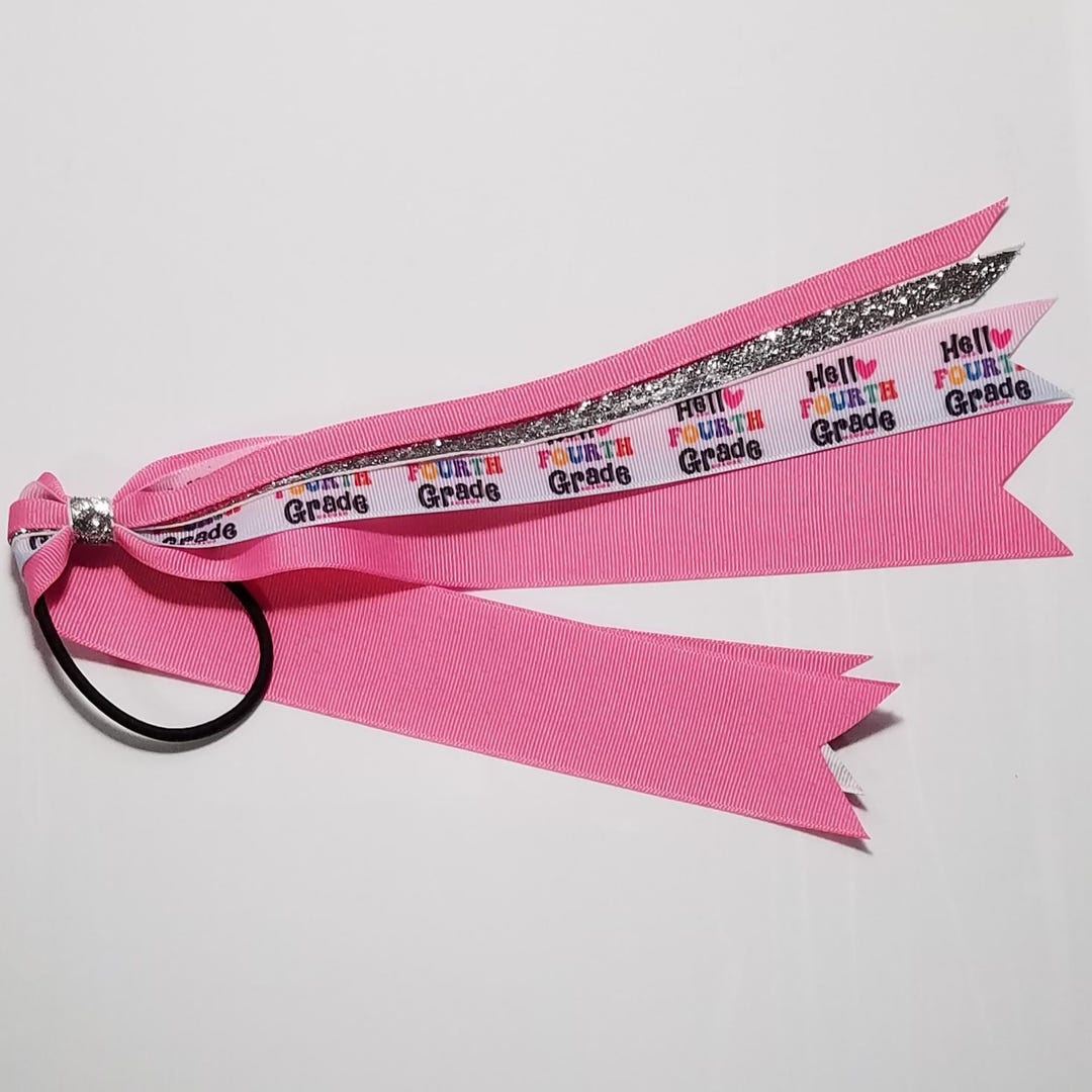 4th Grade Ponytail Streamer *you Choose Solid Ribbon Color- Glitter ...