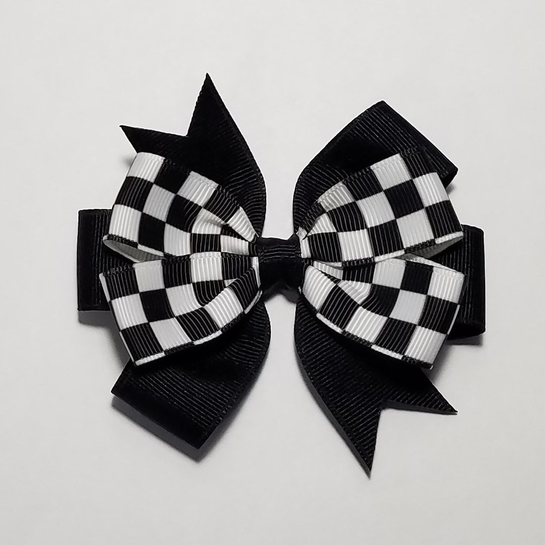 3.5" Checkered Flag Racing Hair Bow *you Choose Solid Bow Color* - Etsy