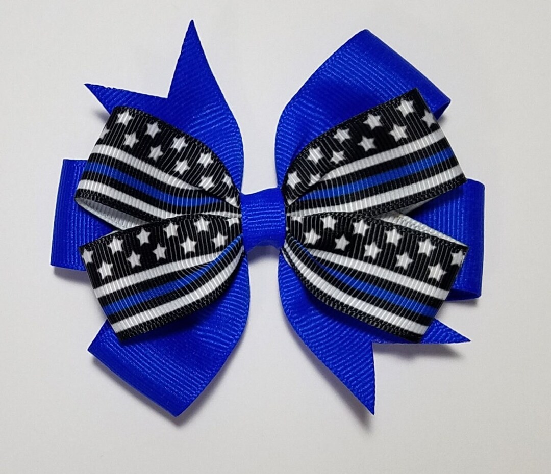 3.5 Blue Police Line Hair Bow you Choose Solid Bow - Etsy