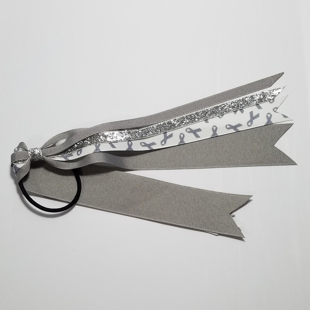 Gray Awareness Ribbon Ponytail Streamer *you Choose Solid Ribbon Color ...