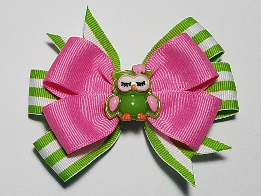 3.5" Owl Hair Bow *you Choose Solid Bow Color* - Etsy