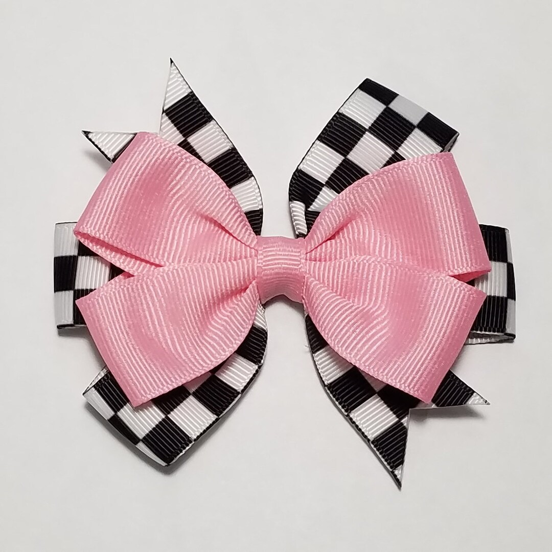 3.5" Checkered Flag Racing Hair Bow *you Choose Solid Bow Color* - Etsy