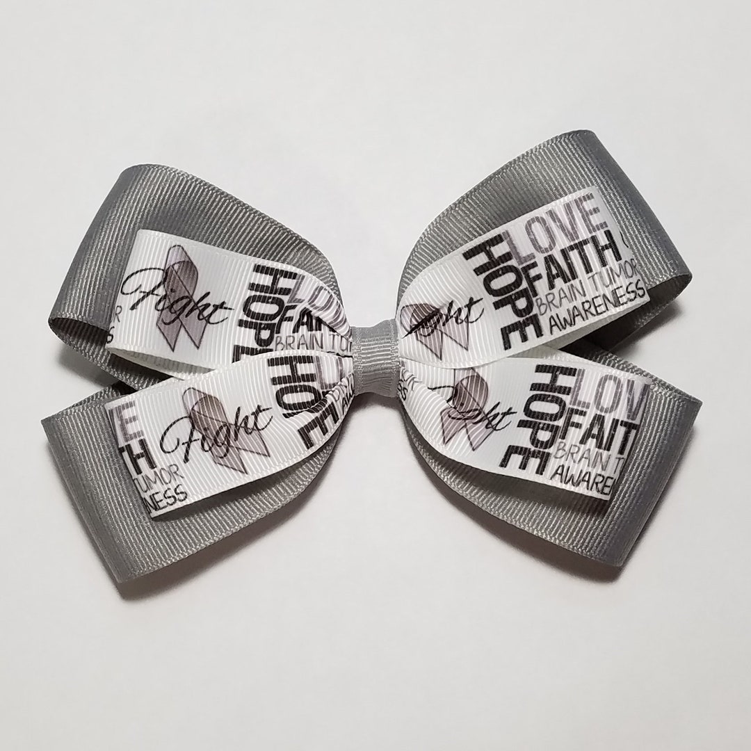 5" Brain Tumor Awareness Ribbon Hair Bow *you Choose Solid Bow Color ...