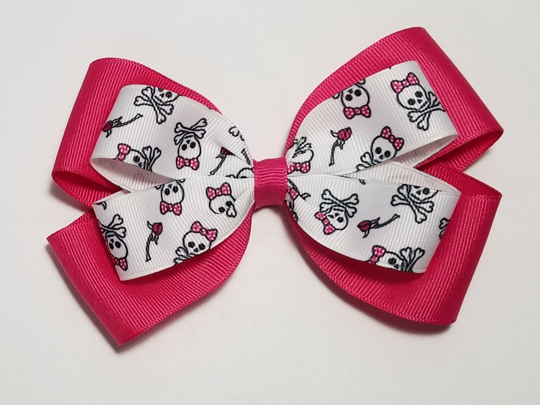 5" Skulls & Crossbones Hair Bow *you Choose Solid Bow Color* - Etsy
