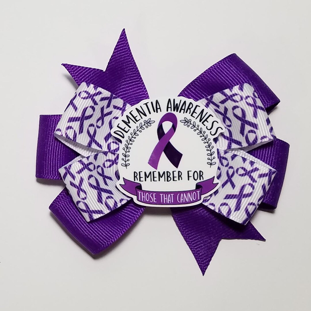 3.5" Dementia Purple Awareness Ribbon Hair Bow - Etsy