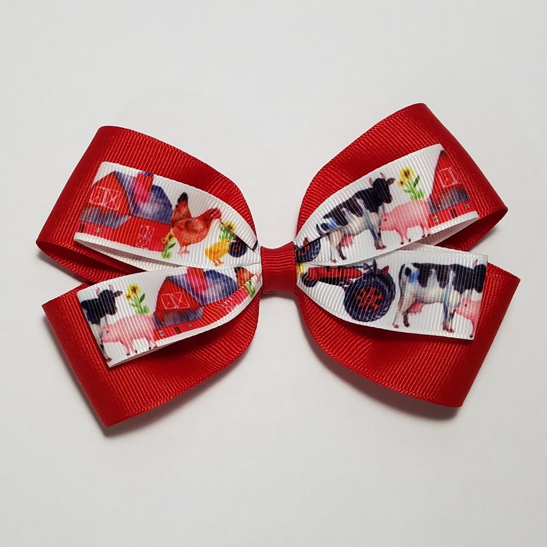 5" Farm Barnyard Animals Hair Bow *you Choose Solid Bow Color* - Etsy