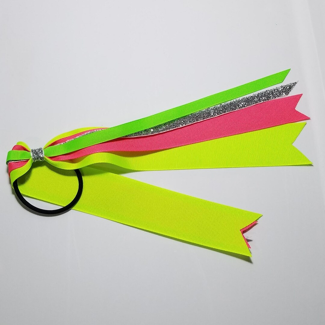 Neon 1980's Retro Neon Green, Neon Pink, Neon Lime Ponytail Streamer- 9 ...