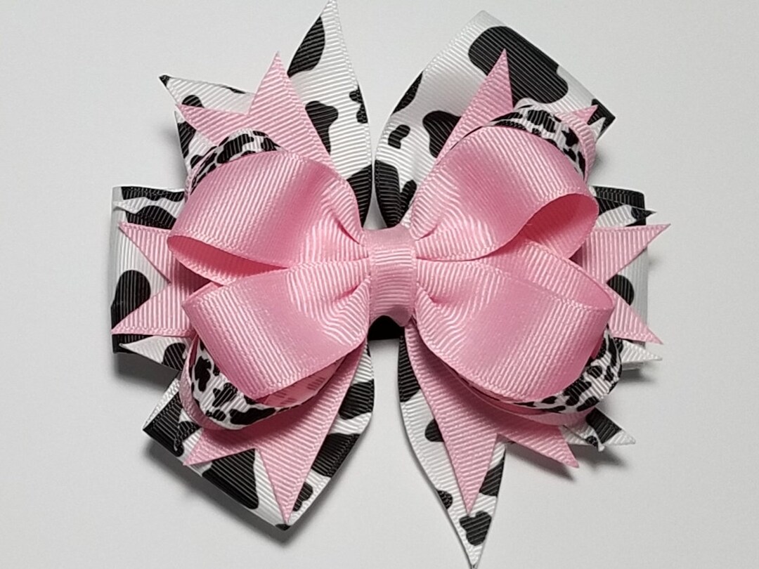 5" Cow Print OTT Hair Bow *you Choose Solid Bow Color* - Etsy