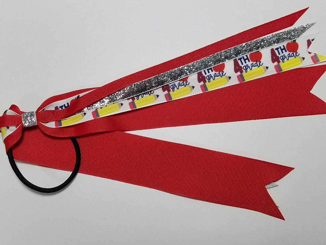4th Grade Ponytail Streamer *you Choose Solid Ribbon Color- Glitter ...
