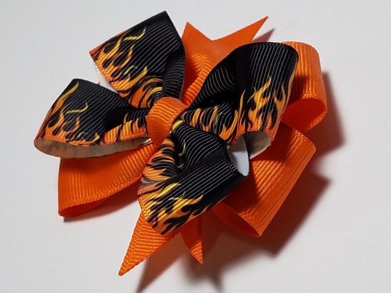3.5 Fire Flames Hair Bow you Choose Solid Bow Color - Etsy