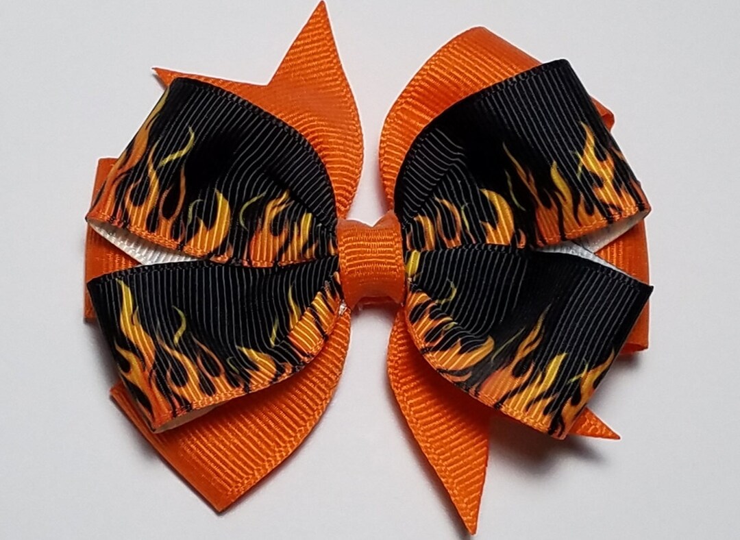 3.5 Fire Flames Hair Bow you Choose Solid Bow Color - Etsy
