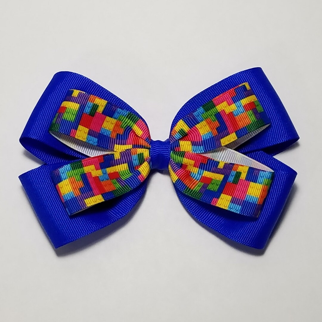 5" Building Blocks Hair Bow *you Choose Solid Bow Color* - Etsy
