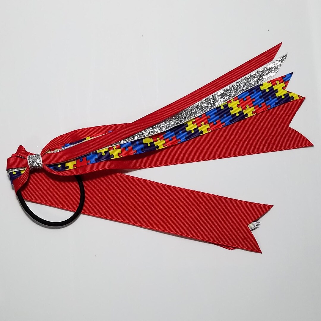 Autism Awareness Ponytail Streamer *you Choose Solid Ribbon Color ...