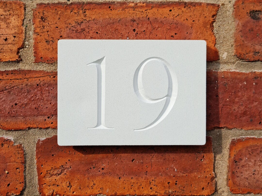 White Marble Stone House Sign - 17 X 13 Cm Size Jesmonite Address Name ...