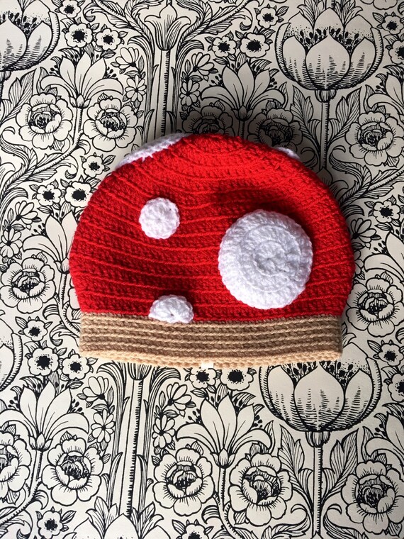 Toadstool childrens hat crocheted in soft wool. Classic red | Etsy
