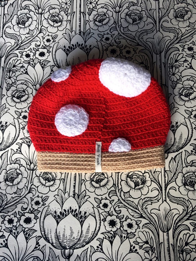 Toadstool childrens hat crocheted in soft wool. Classic red | Etsy