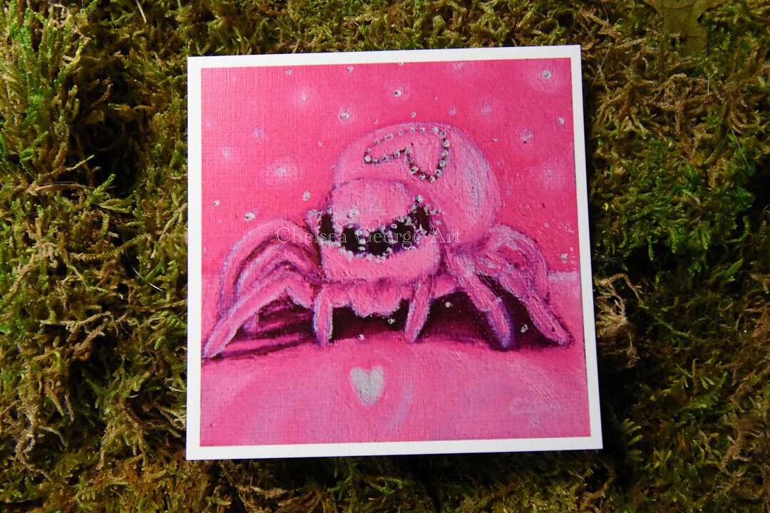 Carl the Disco Spider 4x4 Art Print Hot Pink Spider Art Print Cute 4x4 ...