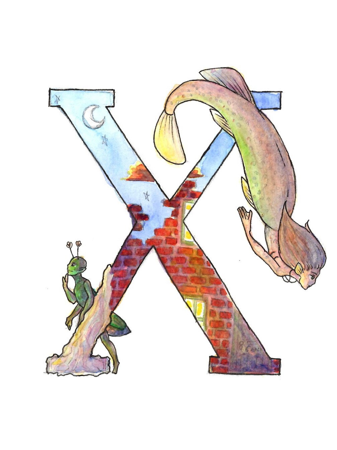 Letter X, Fantasy Alphabet Letters. Fantastical Creatures, Digital ...
