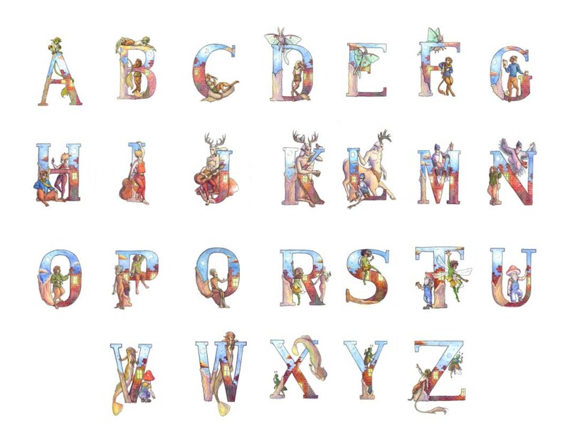 Letter A, Fantasy Alphabet Letters. Fantastical Creatures, Digital ...