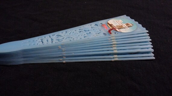 Hand Fan light blue plastic lattice work souvenir fan… - Gem