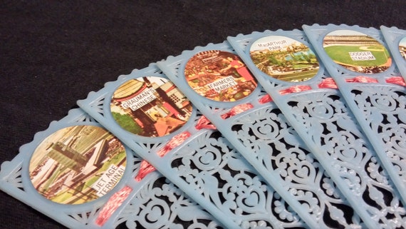 Hand Fan light blue plastic lattice work souvenir fan… - Gem