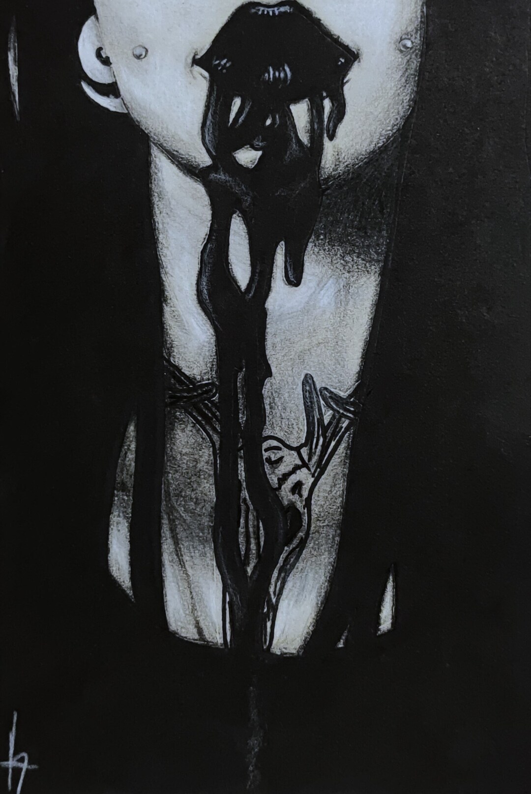 Three Tone Pencil and Marker Drawing With a Girl - Etsy