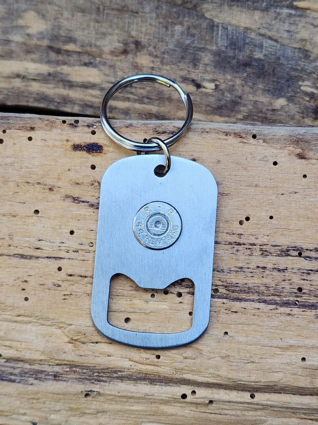 Stainless Steel Rectangular BULLET Key Ring With Bottle Opener. Nickel ...