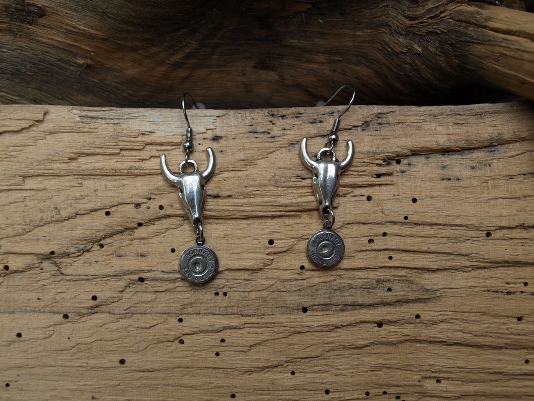 Handmade Bullet Earrings With Bull Head With 380 Caliber Bullet Charms ...